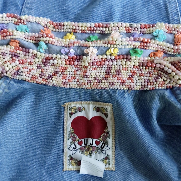 Jou Jou | Jackets & Coats | Vtg 9s Rainbow Sequin Beaded Collar Denim ...